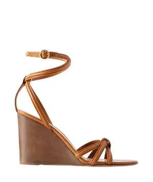 GIANVITO ROSSI 85 Leather Wooden Wedge Sandals - Brown