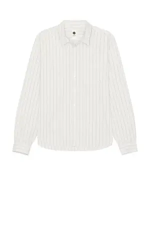 VOWELS Long Sleeve Striped Button Down Shirt - Grey