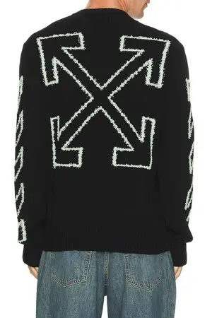 Off-White Fuzzy Knit Crew Neck Sweater - Black