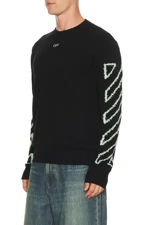Off-White Fuzzy Knit Crew Neck Sweater - Black