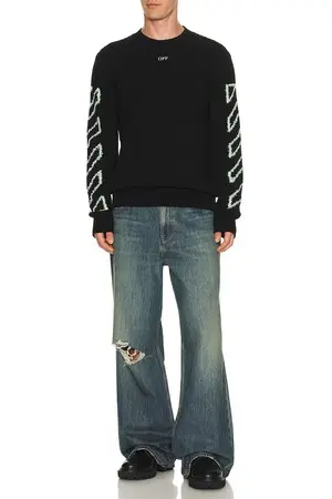 Off-White Fuzzy Knit Crew Neck Sweater - Black