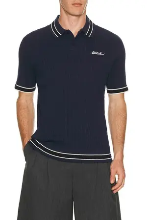 KHALHON Varsity Tipped Rib Polo In Blue
