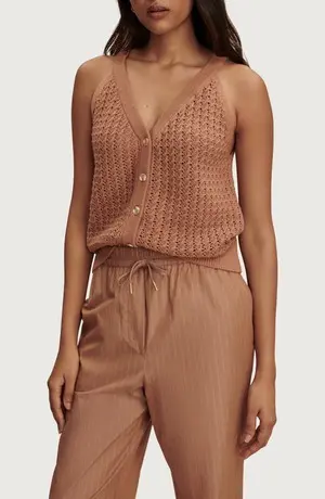 Varley Alessia Open Stitch Cotton Sweater Tank - Camel