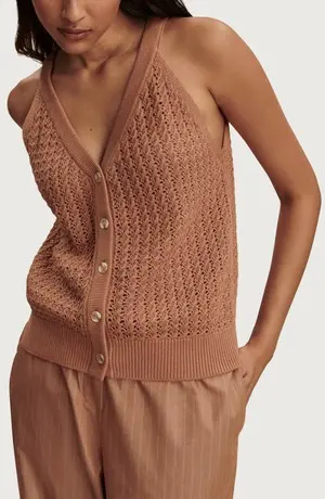 Varley Alessia Open Stitch Cotton Sweater Tank - Camel