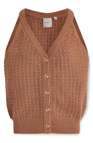 Varley Alessia Open Stitch Cotton Sweater Tank - Camel