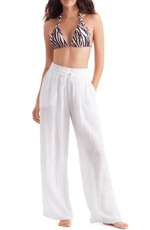 MIMI FLAMINGO Vista Double Gauze Wide Leg Cover-up Pants - White