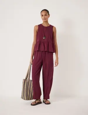 HUSH Nomie Linen Blend Peplum Top - Maroon Red