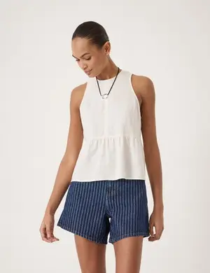 HUSH Nomie Linen Blend Peplum Top - White