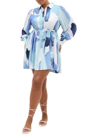 City Chic Ezra Tie Waist Mini Shirtdress