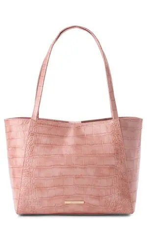 Brahmin Croc Embossed Leather Tote Blush