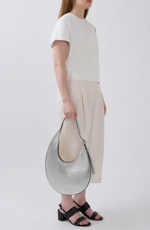 BEHNO Metallic Leather Crescent Shoulder Bag