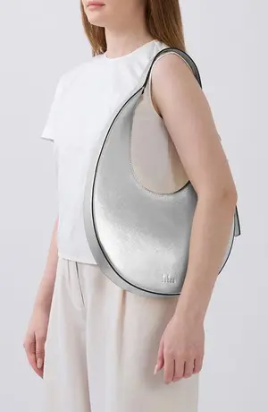 BEHNO Metallic Leather Crescent Shoulder Bag