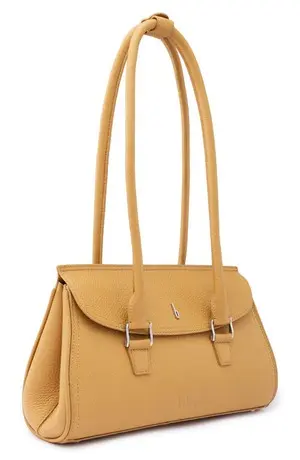 BEHNO Coco Baguette Pebble Leather Shoulder Bag - Bisque