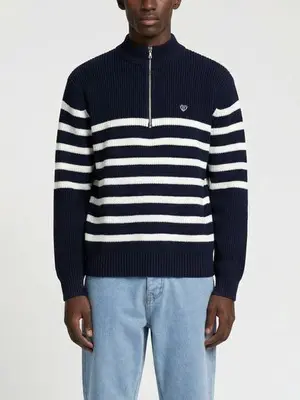 WALKER & HUNT Huxley Striped Quarter Zip Sweater - Navy