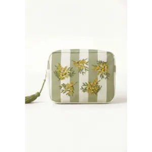 ELIZABETH SCARLETT Mimosa Stripe Cotton Wash Bag - Green