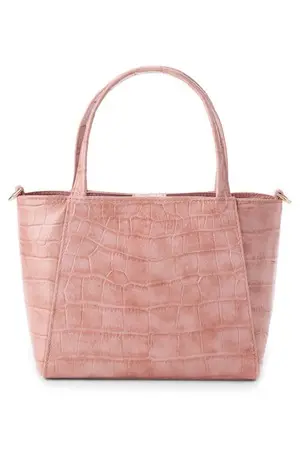 Brahmin Small Croc Embossed Leather Tote - Blush