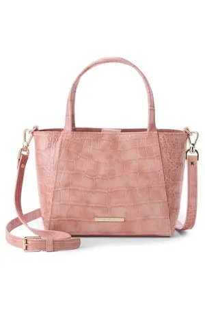Brahmin Small Croc Embossed Leather Tote - Blush