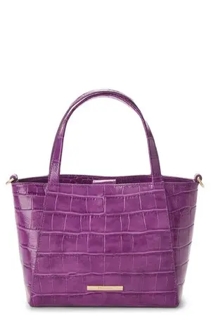 Brahmin Small Croc Embossed Leather Tote - Purple