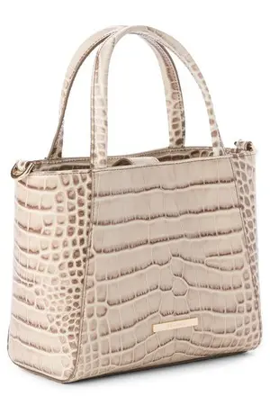 Brahmin Small Croc Embossed Leather Tote - Warm Gray
