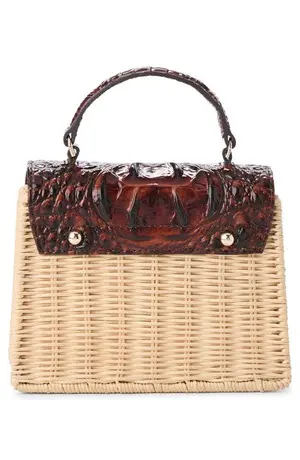 Brahmin Liliana Croc-embossed Leather & Wicker Top Handle Bag