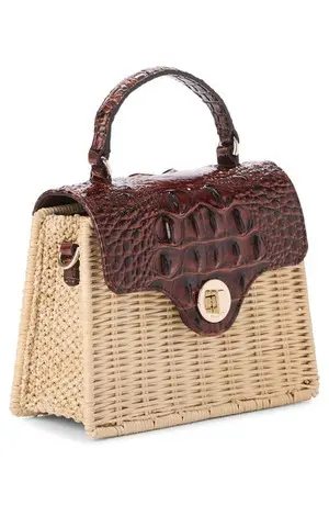 Brahmin Liliana Croc-embossed Leather & Wicker Top Handle Bag