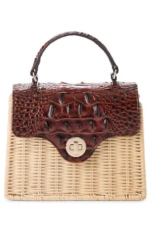 Brahmin Liliana Croc-embossed Leather & Wicker Top Handle Bag