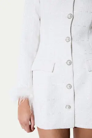 MISSPAP Boucle Feather Trim Mini Dress