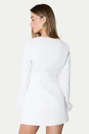MISSPAP Boucle Feather Trim Mini Dress
