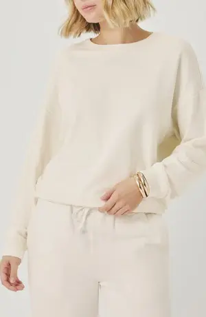 Splendid Greta Terry Relaxed Sweatshirt - Shell White