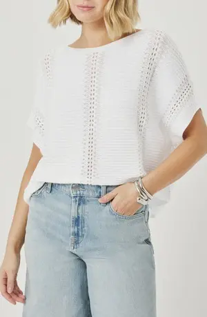 Splendid Pointelle Stitch Crewneck Sweater - White