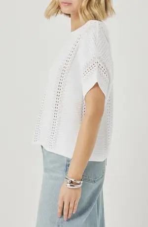 Splendid Pointelle Stitch Crewneck Sweater - White