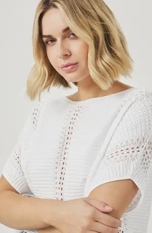 Splendid Pointelle Stitch Crewneck Sweater - White
