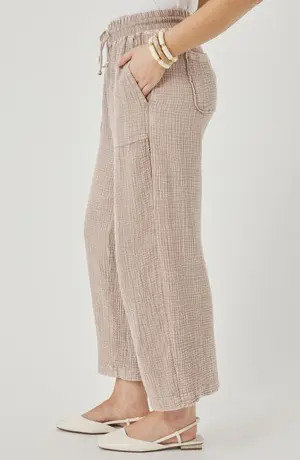 Splendid Ava Cotton Gauze Drawstring Pants - Light Wicker Brown