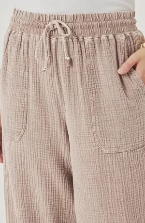 Splendid Ava Cotton Gauze Drawstring Pants - Light Wicker Brown