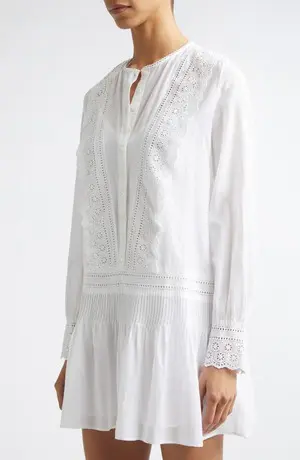 Veronica Beard Marguerite Embroidered Eyelet Long Sleeve Dress
