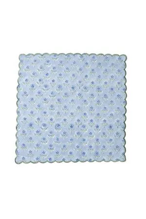 INNER CHILD Mona Scallop Embroidered Blockprint Napkinsset Of 4 - Blue