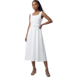 JESSICA LONDON Belted Linen Midi Dress - White