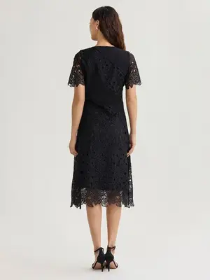 Misook Fit & Flare Mixed Media Midi Dress