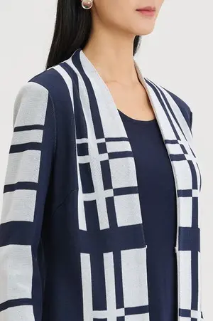 Ming Wang Heritage Two-tone Geometric Knit Duster