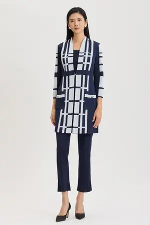 Ming Wang Heritage Two-tone Geometric Knit Duster