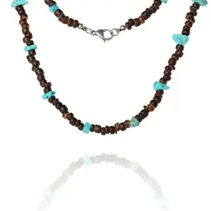 Lucky Brand Wood And Turquoise Beaded Necklace