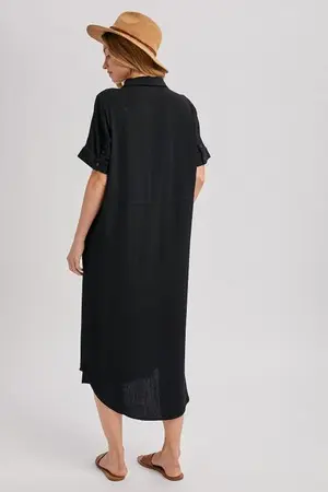 PINKBLUSH Button Down Midi Shirt Dress - Black