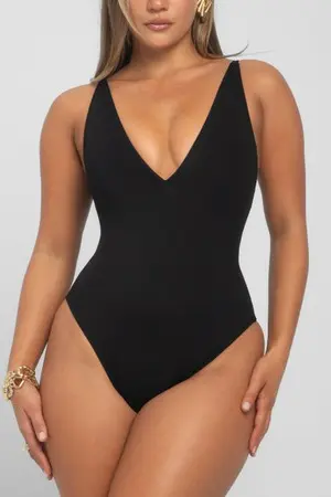 TA3 Mega Sculpting Plunge Brazilian Cut One-piece Swimsuit - Black