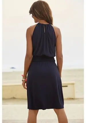 LASCANA Flowy Crochet Detail Dress - Navy