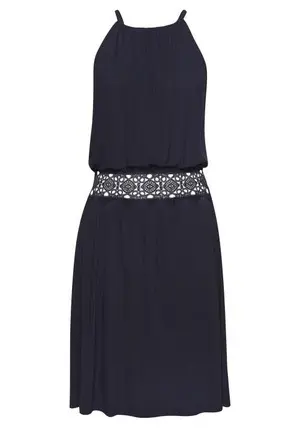LASCANA Crochet Detail High Neck Dress - Navy