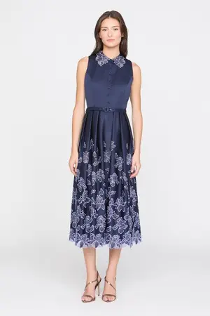 Theia Merisel Sleeveless Shirt Dress - Navy/deep Periwinkle
