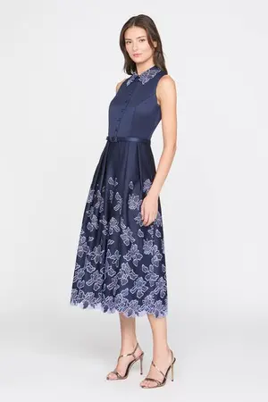 Theia Merisel Sleeveless Shirt Dress - Navy/deep Periwinkle