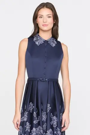 Theia Merisel Sleeveless Shirt Dress - Navy/deep Periwinkle