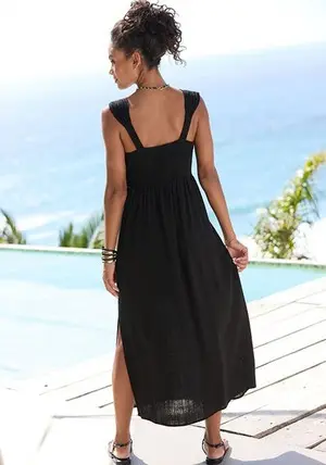 LASCANA Button Detail Maxi Dress - Black