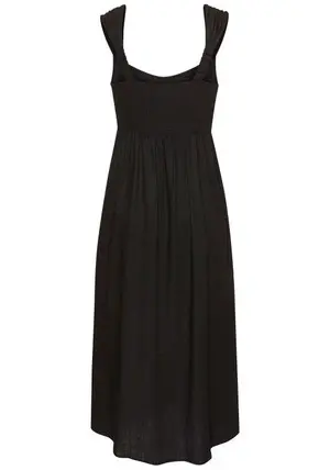 LASCANA Button Detail Maxi Dress With Ruffled Straps And Slit - Black